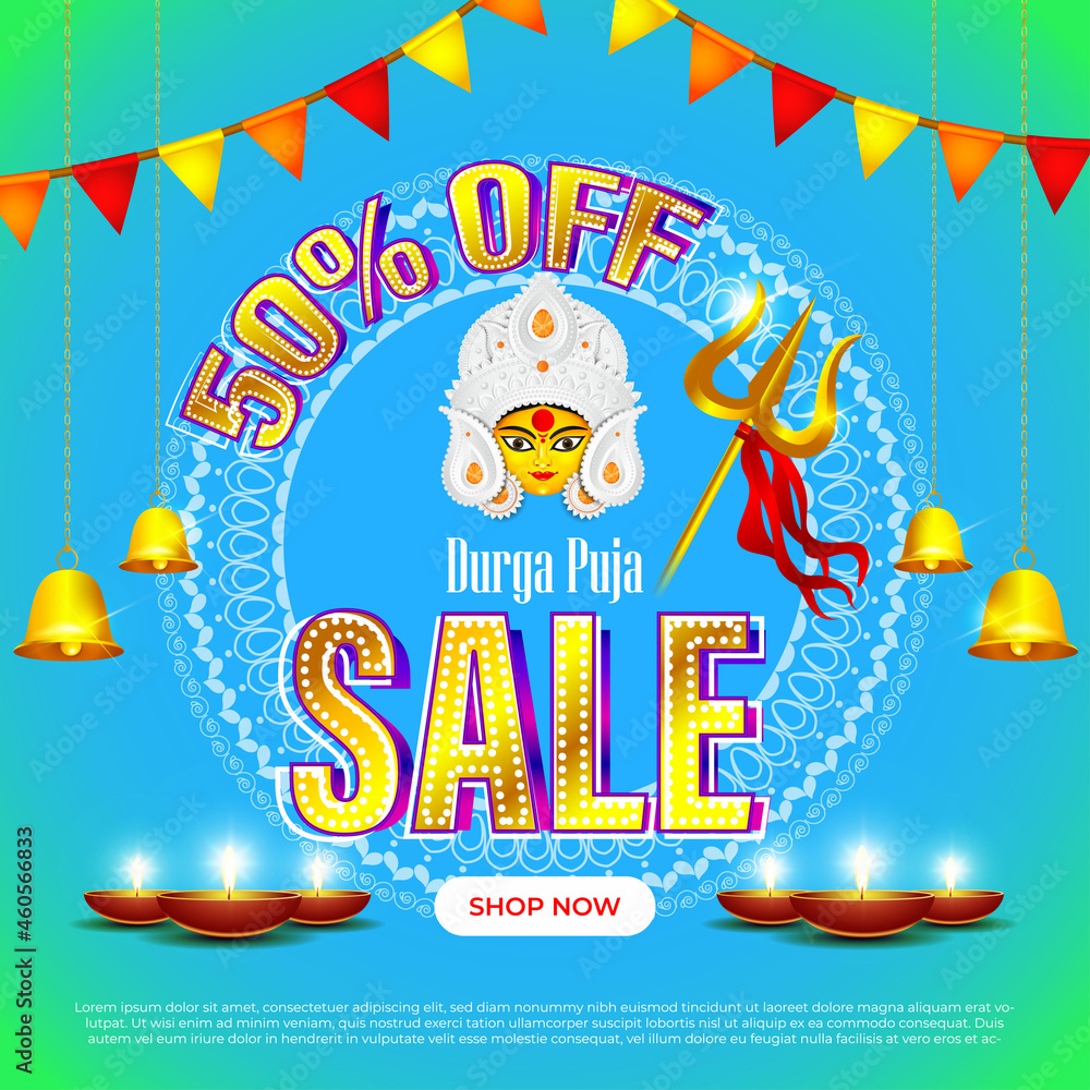 vector illustration for Durga puja sale banner, flyer, poster Stock ...