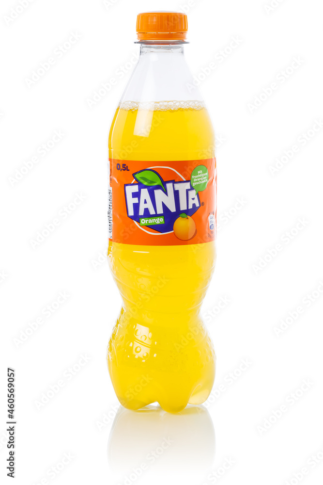 Fanta orange lemonade soft drink plastic bottle isolated on a white ...