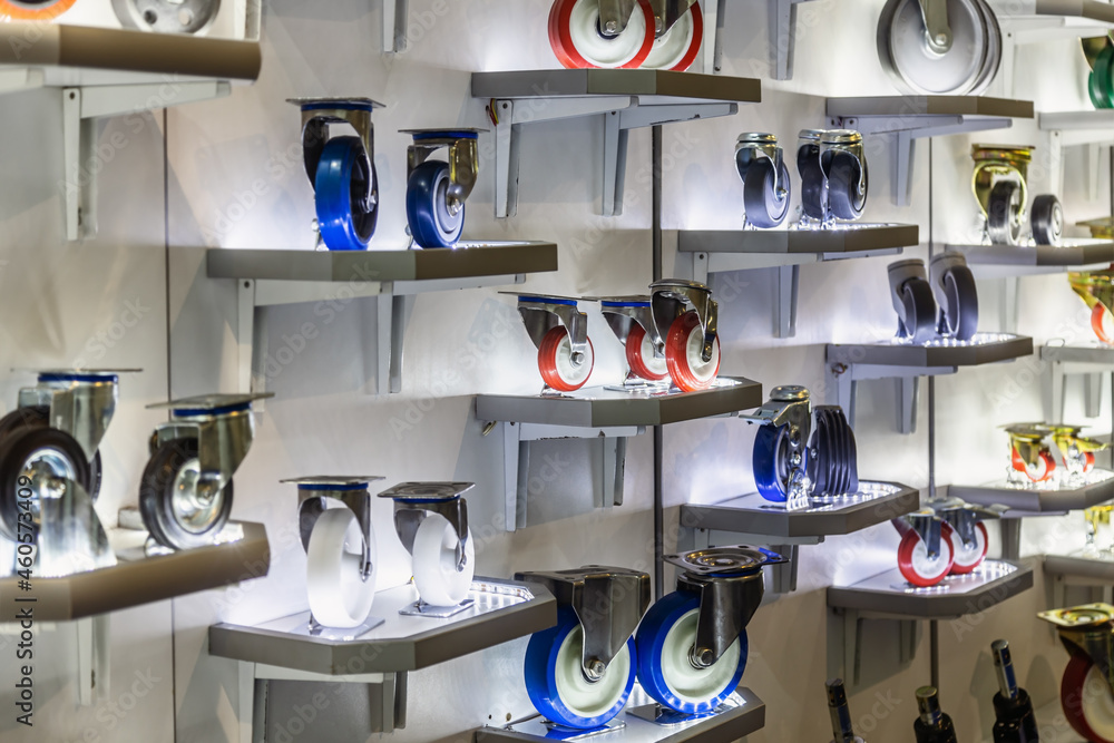 roller wheels from trolleys of different sizes and materials Stock ...