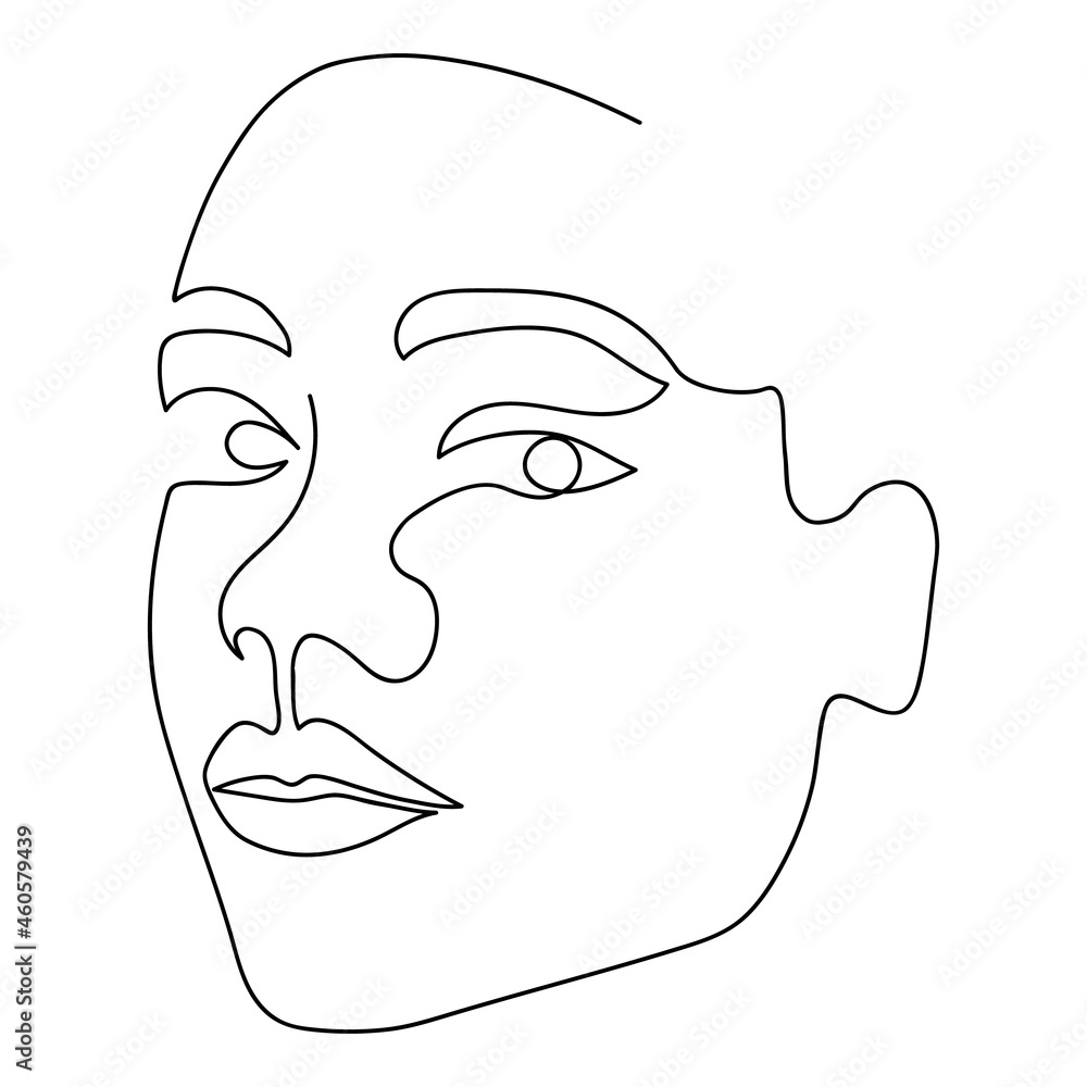 One line Afro woman face. Single line art. Female portrait isolated on ...