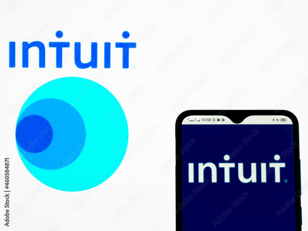 In this photo illustration Intuit Inc. logo seen displayed on a ...
