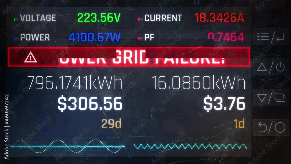 Electricity meter with broken screen showing warning message, power ...