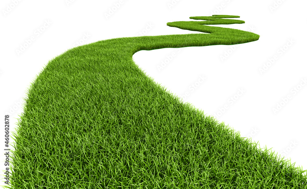 Green Grass path. Grass road on white background. 3d rendering Stock ...