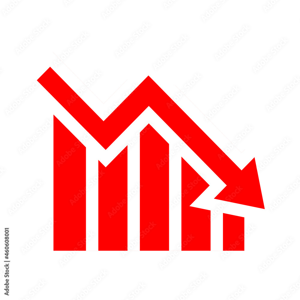 Red arrow going down stock icon on white background. Bankruptcy ...