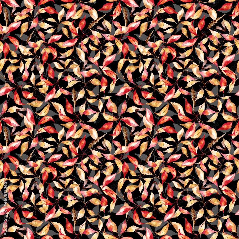 Seamless pattern of red autumn leaves. Bright leaf fall. Modern pattern ...