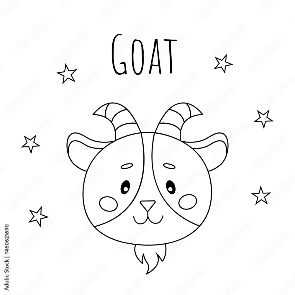 Cute vector outline goat. Cartoon isolated illustration for coloring ...