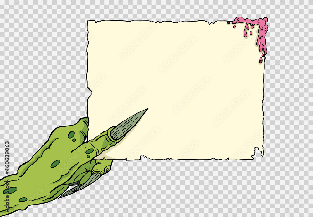 Monster hand holding blank card or zombie with sign isolated on png or ...