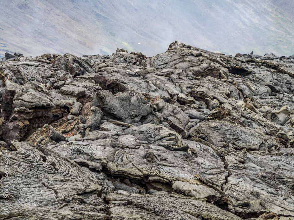 Clouse-up photo of cold lava under Fagradalsfjall volcano in Iceland ...