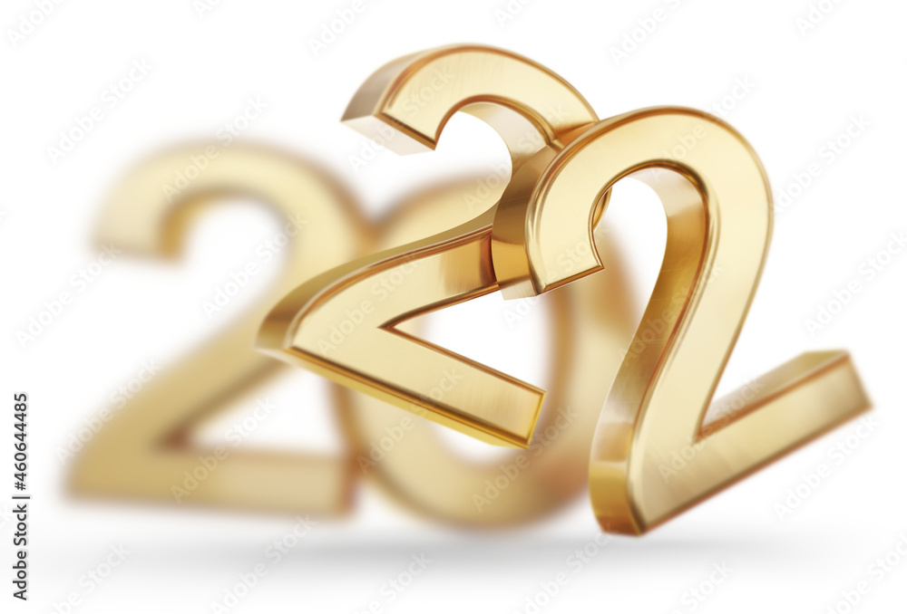 2022 golden symbol bold letters isolated on white 3d-illustration Stock ...