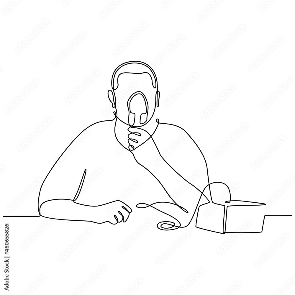 Continuous line drawing of elderly male patient using inhaler isolated ...
