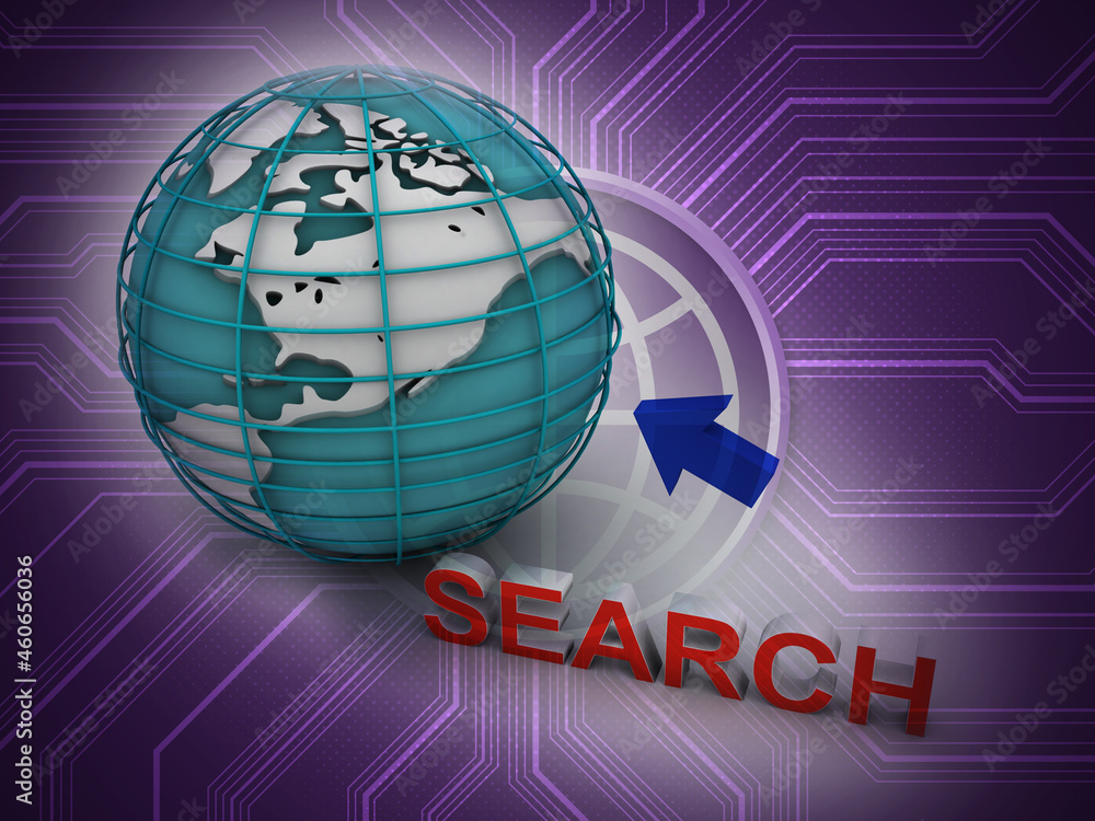 3d rendering Conceptual internet illustration with search bar over ...