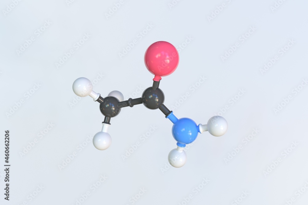 Acetamide molecule, isolated molecular model. 3D rendering Stock ...