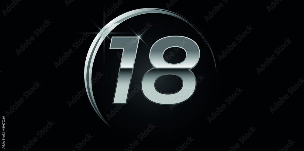 Chrome vector number 18. Logo for birthday, celebrations, dates with ...
