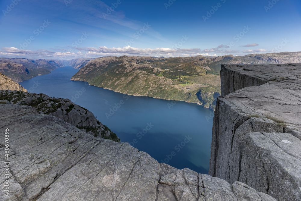The famous and popular Preikestolen or Prekestolen (Pulpit Rock, Pulpit ...