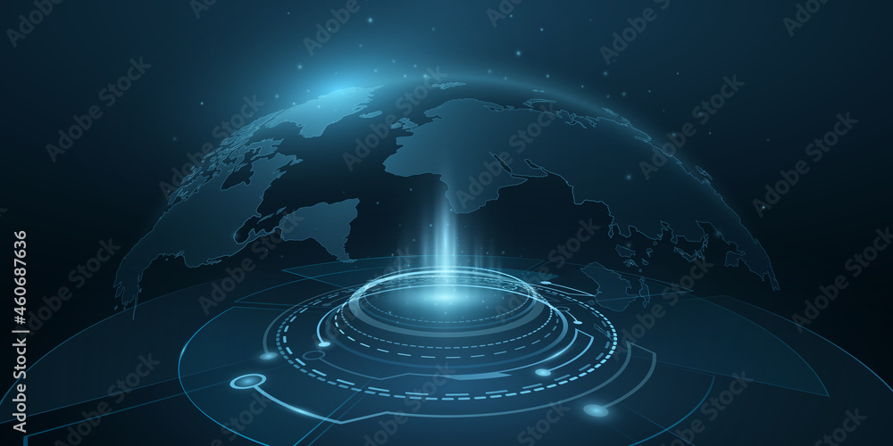 Digital map planet Earth with HUD interface. World hologram. 3D ...