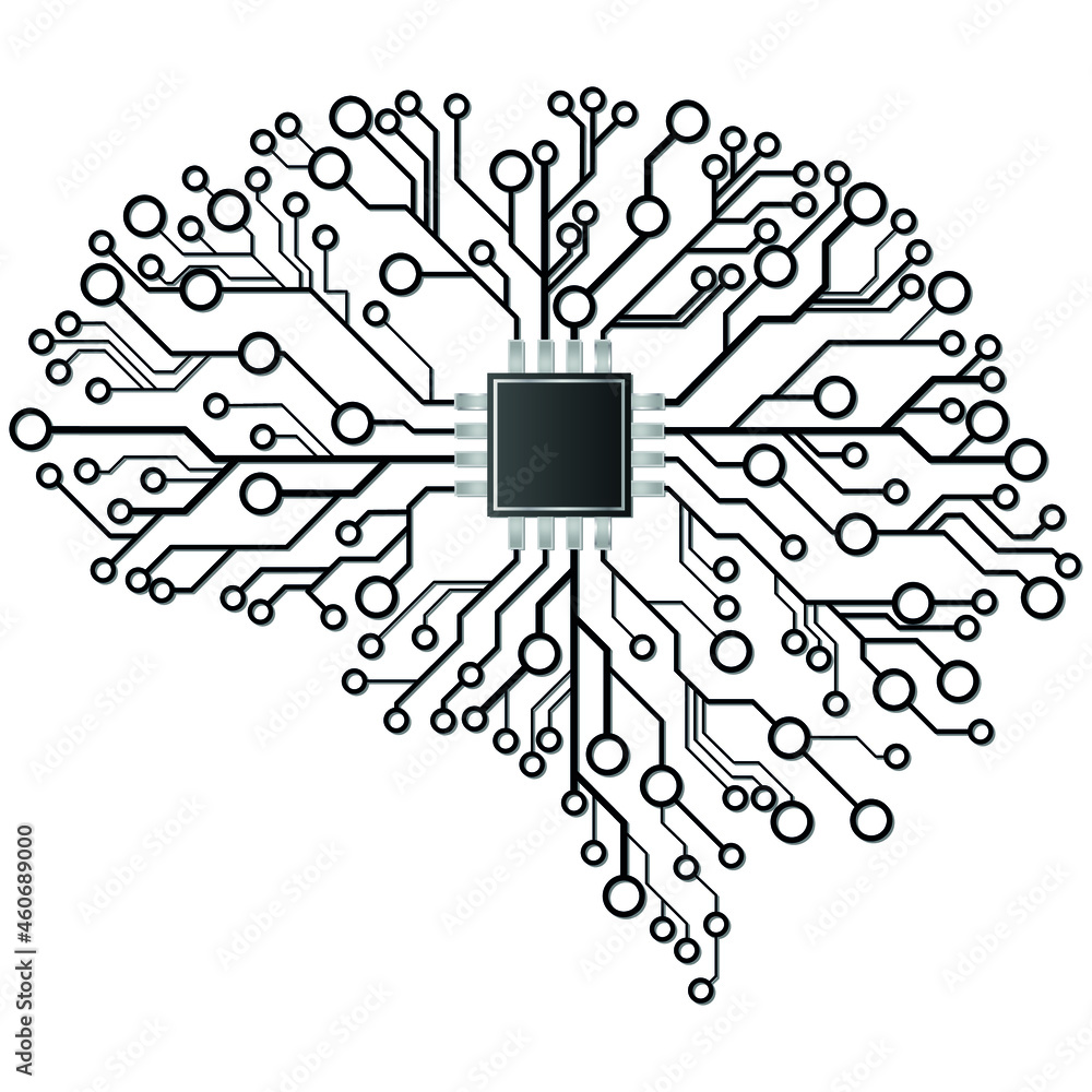 Human brain circuit board in the center of the processor. Illustration ...