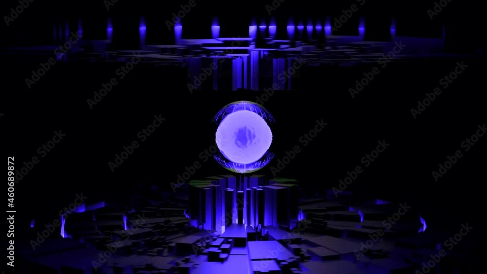 Glowing ball in futuristic machine. Design. Rotating futuristic ...