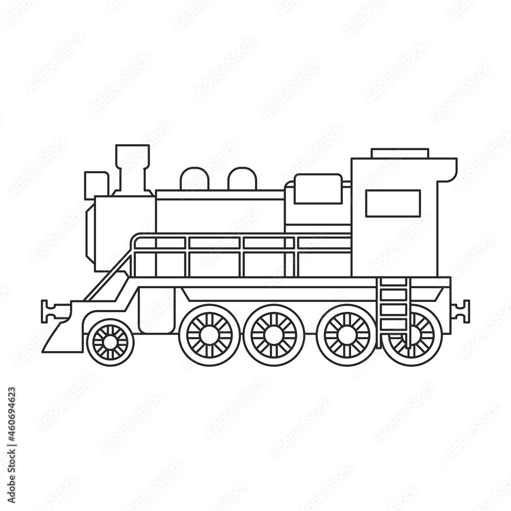 Locomotive with wagon vector outline icon. Vector illustration railway ...
