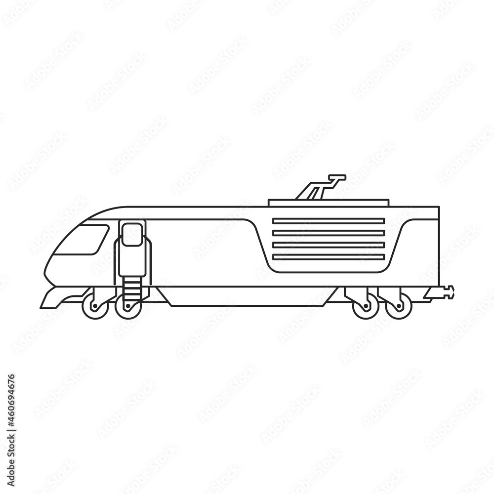 Locomotive with wagon vector outline icon. Vector illustration railway ...