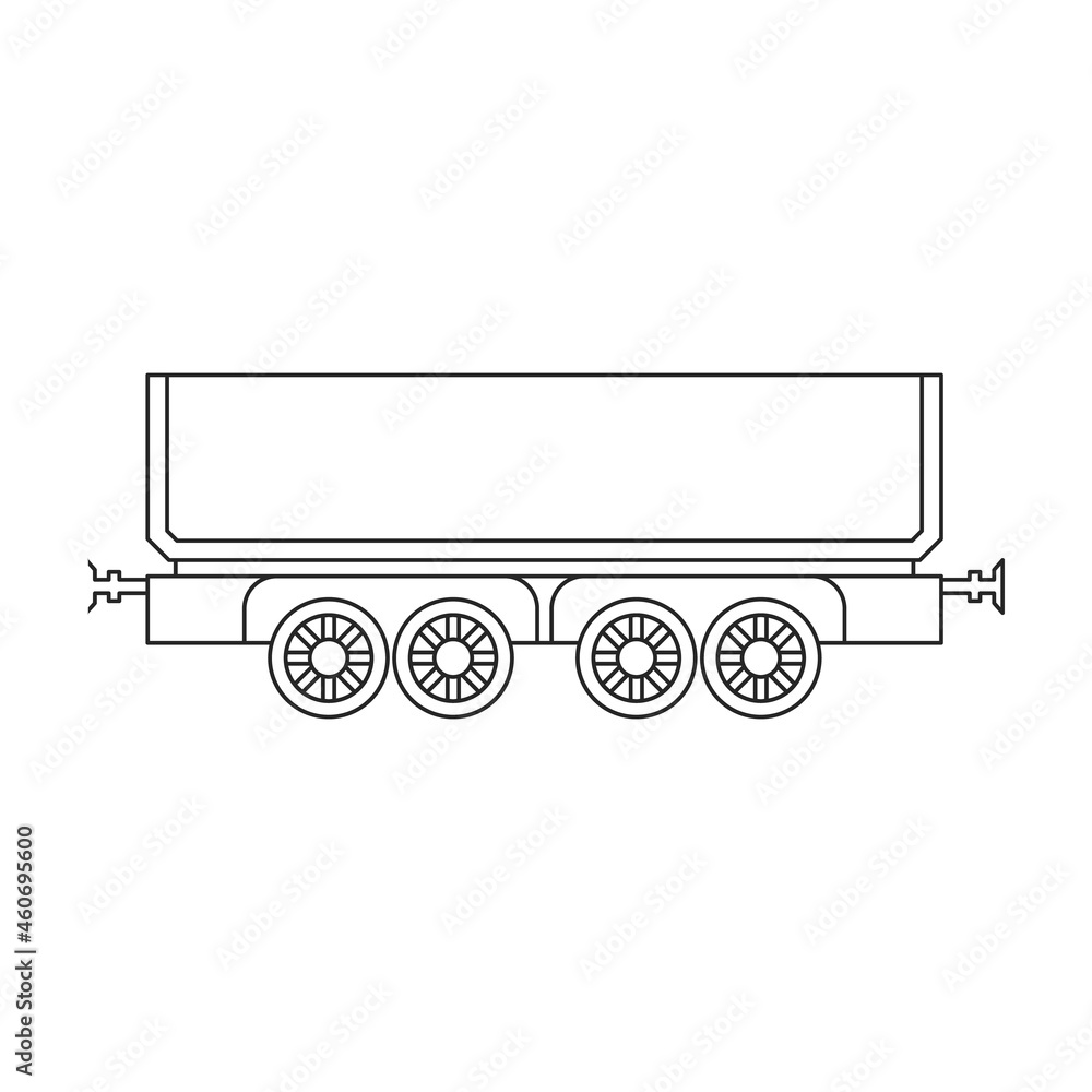 Locomotive with wagon vector outline icon. Vector illustration railway ...