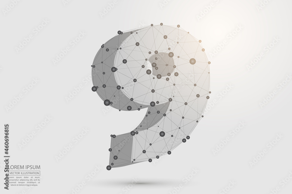 Abstract number nine, figure 9, consisting of triangles, circles, spots ...