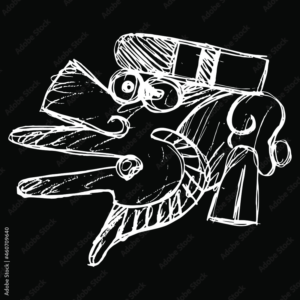 Stylized bearded human head of Aztec god Quetzalcoatl. Native American ...
