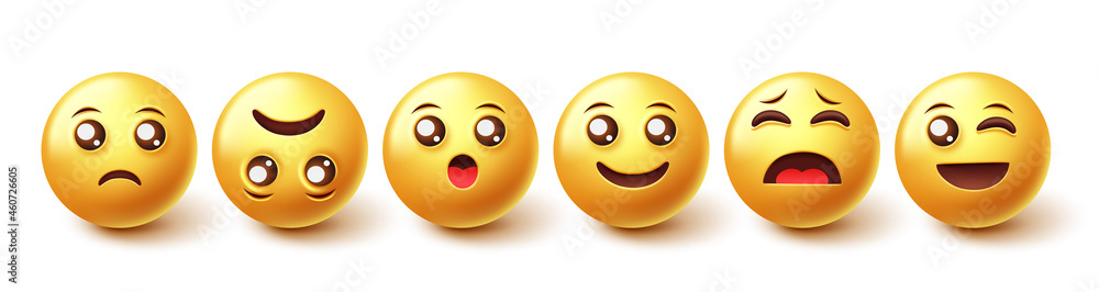 Smiley emojis character vector set. 3d emoticon characters sad, happy ...