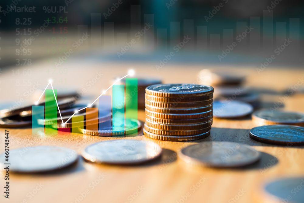 Stack coin with graph candlestick chart trade forex growth data stock ...