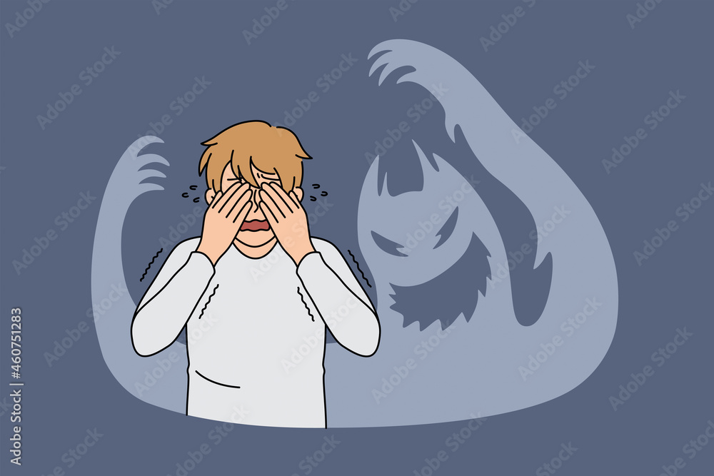 Inner fears and feeling terrified concept. Young stressed frustrated ...