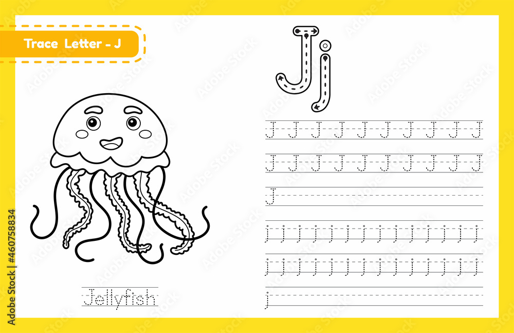 Trace letter J uppercase and lowercase. Alphabet tracing practice ...