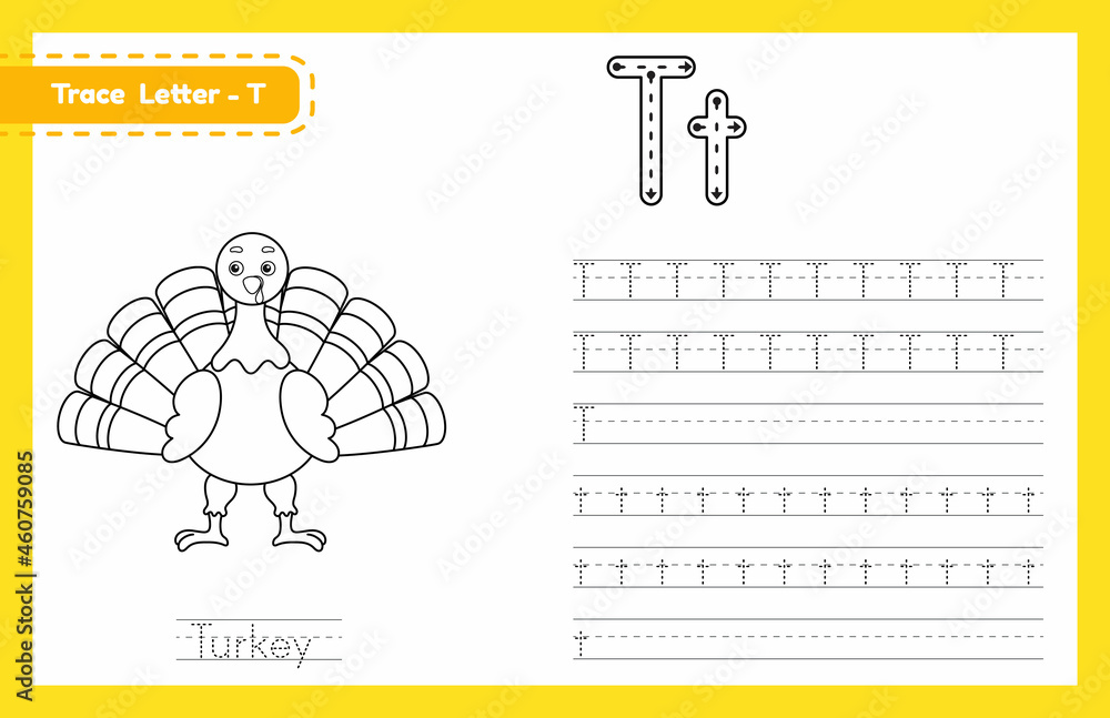 Trace letter T uppercase and lowercase. Alphabet tracing practice ...