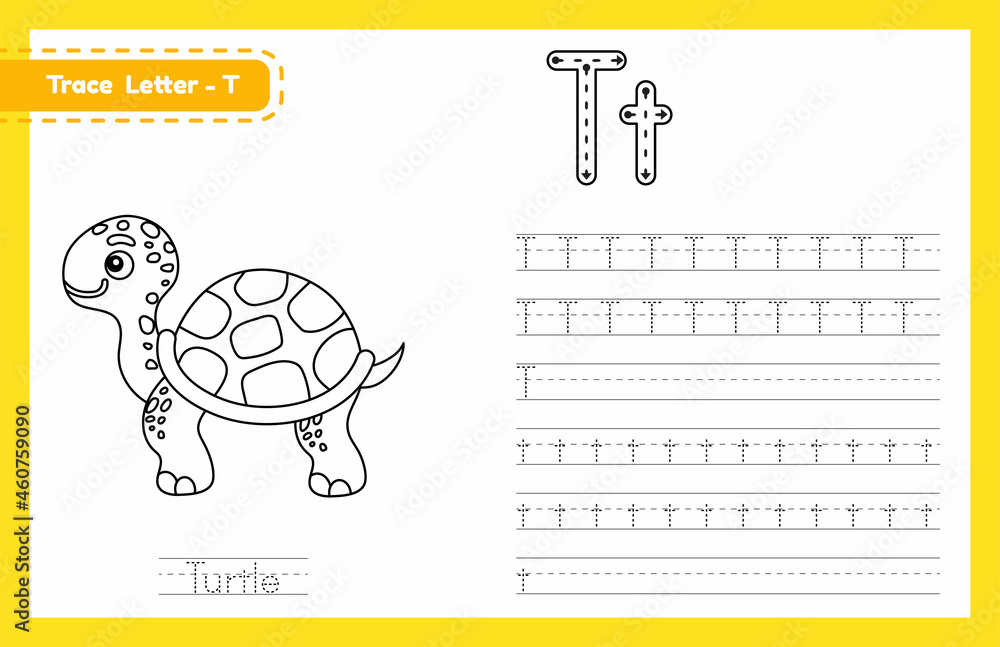 Trace letter T uppercase and lowercase. Alphabet tracing practice ...