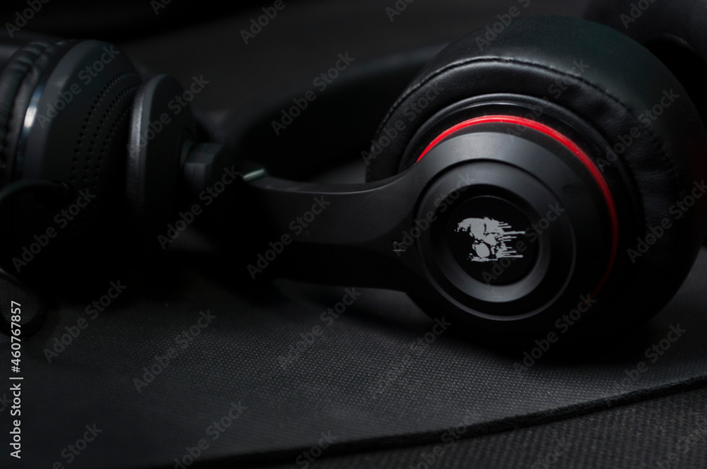 Dark headphones Stock Photo | Adobe Stock