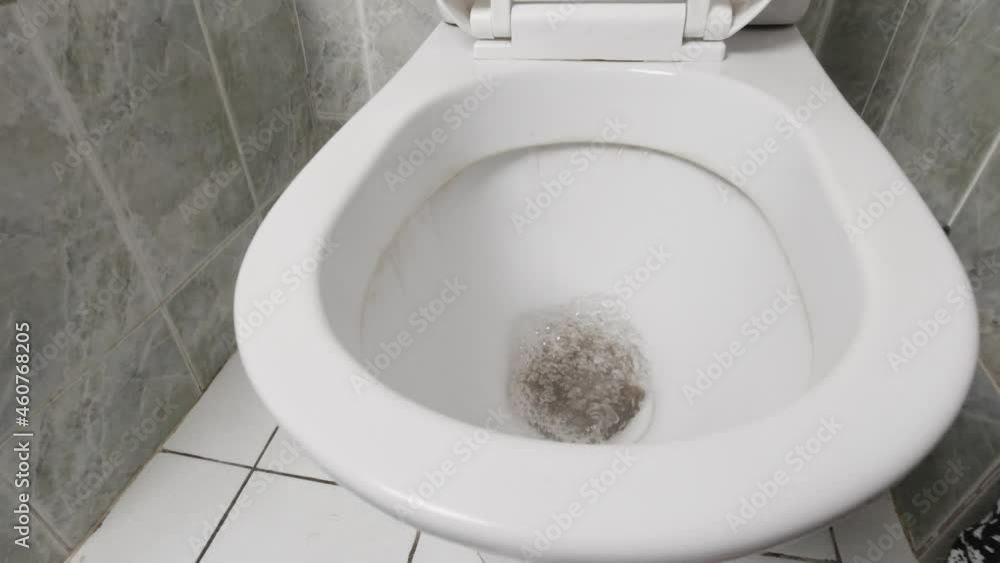 Flush toilet. The flow of water in the toilet bowl. Flushing the toilet ...