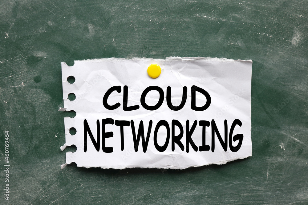Coud Networking. green board with chalk footprint, top view. the paper ...