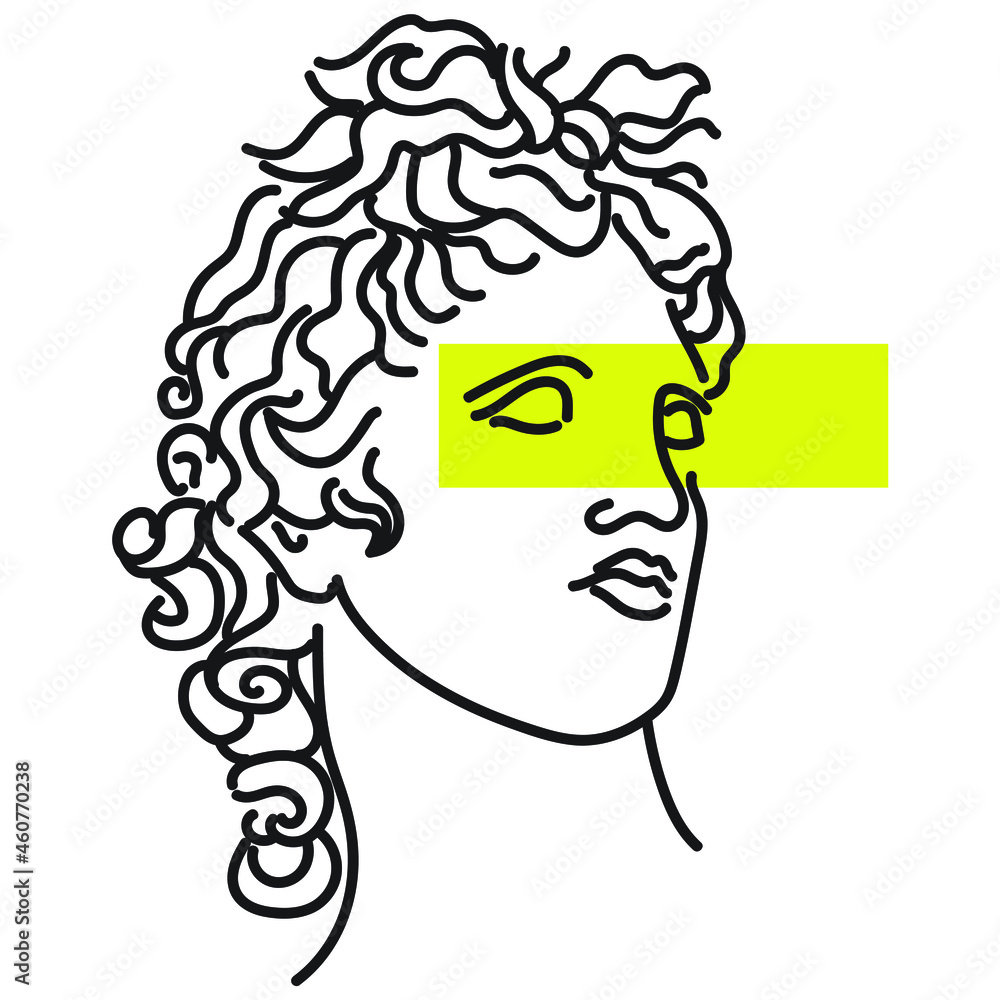 Apollo head, vector black line drawing illustrations of greek god ...
