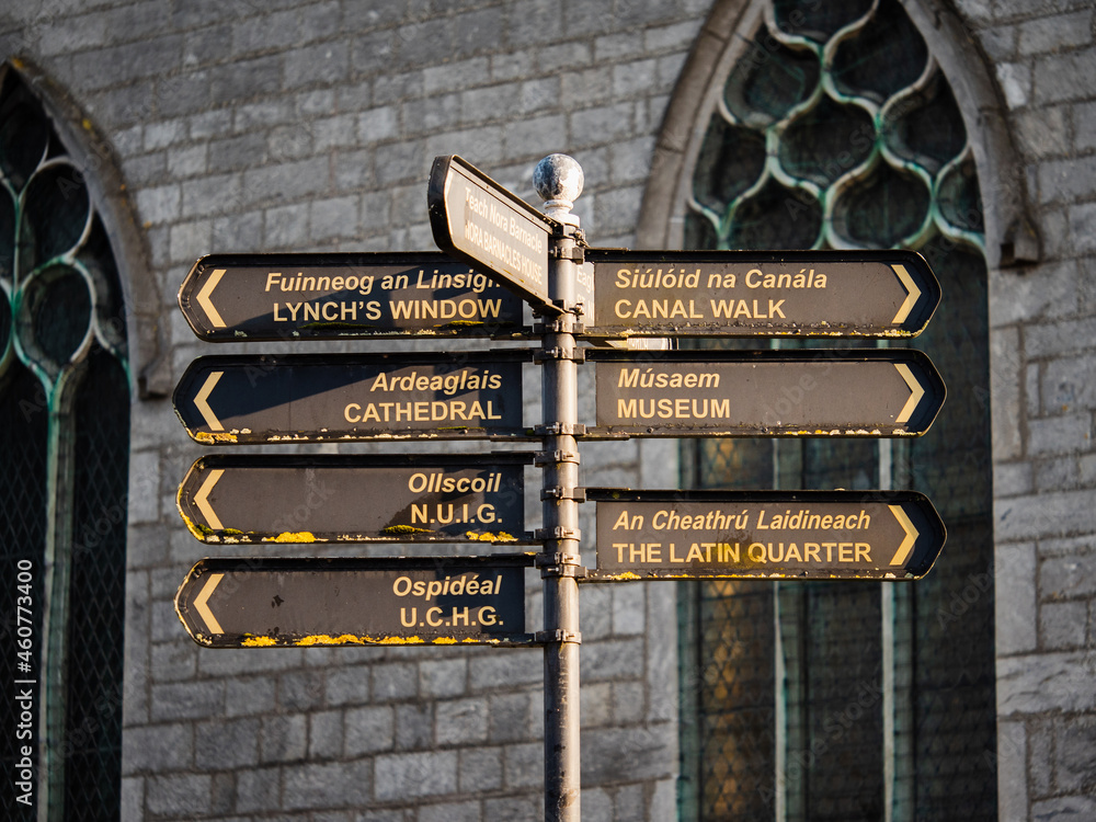 Old sign post in Galway city, Ireland, with direction to Lynch window ...