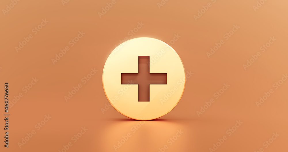 Gold plus icon sign and metallic cross illustration design add shape ...