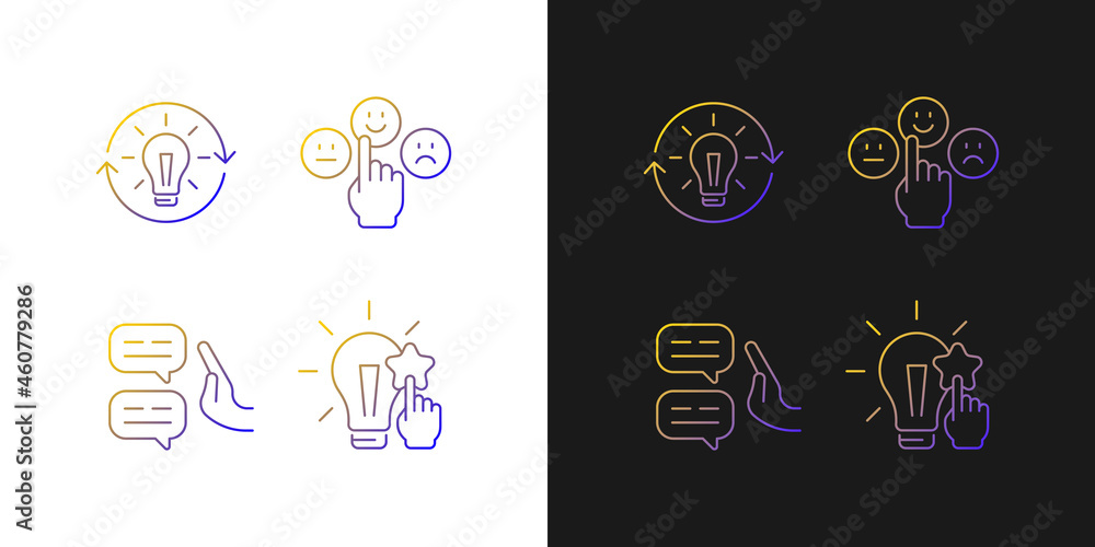 Logical and rational thinking gradient icons set for dark and light ...