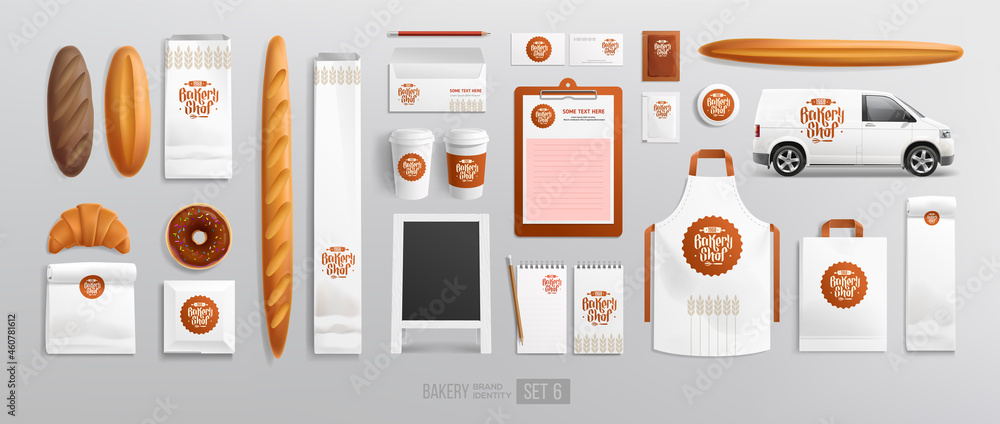 Realistic bakery food package mock-up set with Bakery Brand identity ...