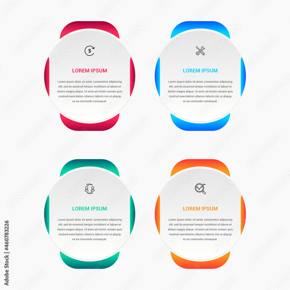 Business infographic cricle process with square template design with ...