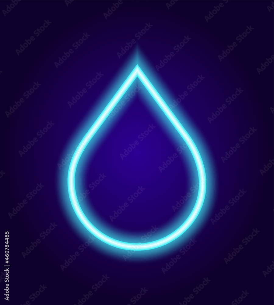 neon water drop. The glow-in-the-dark liquid sign is a neon outline of ...