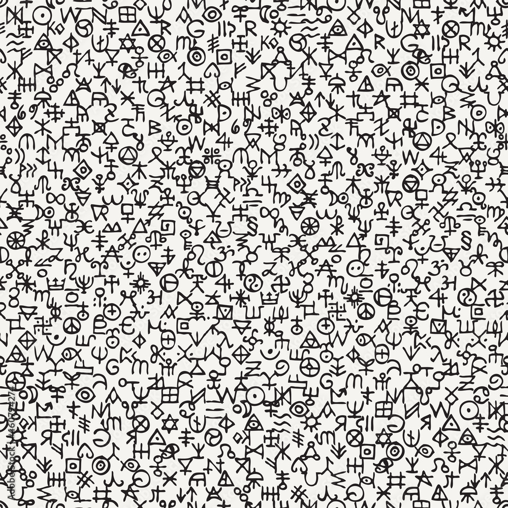 Vector seamless pattern with occult signs and magical runes. Abstract ...