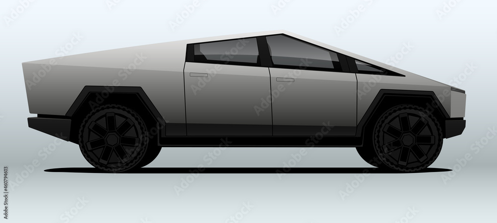Tesla Cybertruck, view from side. Vector illustration. Stock ...
