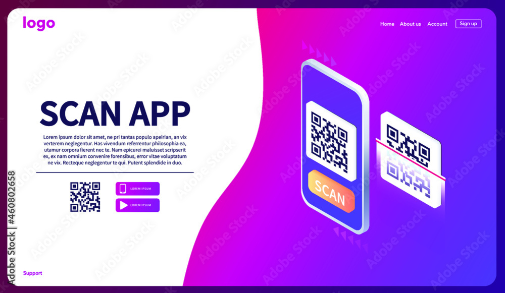 Isometric Smartphone scanning qr code. Download page of the mobile app ...