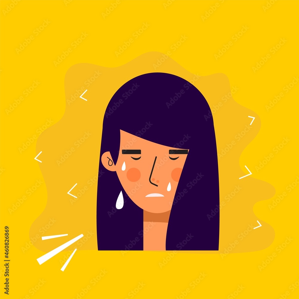 Aasian women avatar characters with sad expression. Crying people flat ...
