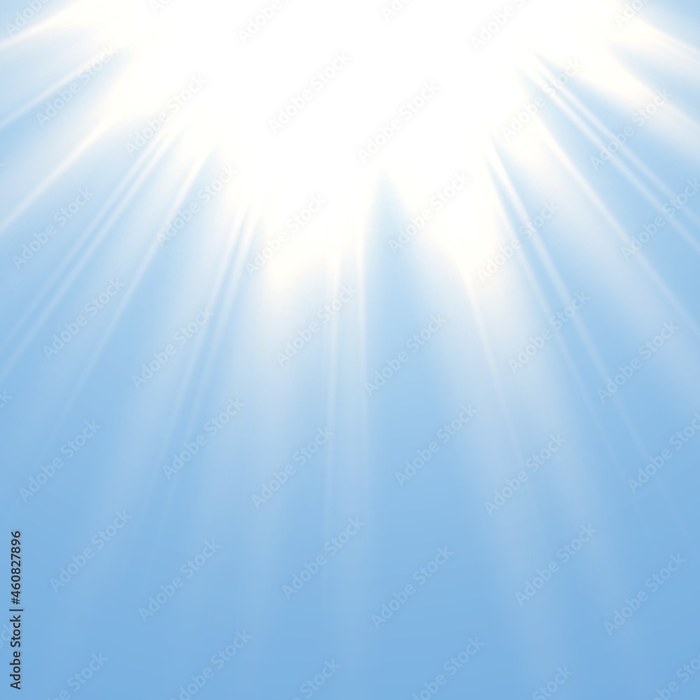 Solar light effect. Golden glow of sun rays. Realistic isolated bright ...