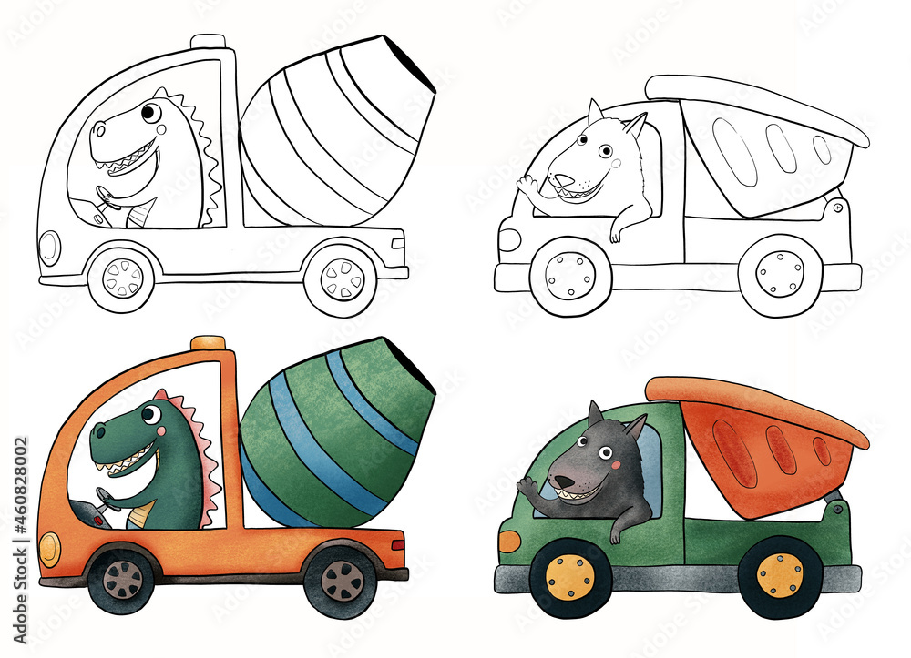 Construction cars coloring book for children. Coloring page with ...