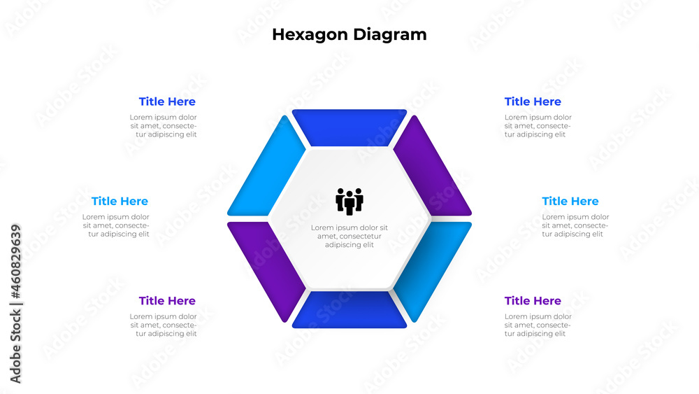 Hexagon is divided into 6 parts. Concept of six options of business ...