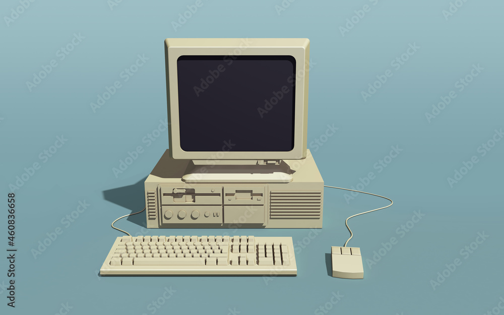 Retro pc with mouse and keyboard. 3d rendering Stock Illustration ...